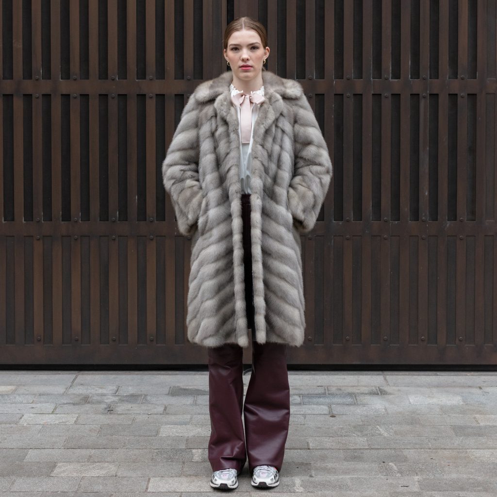 Blaze Gray Chevron Vintage Mink Coat - Philippa London